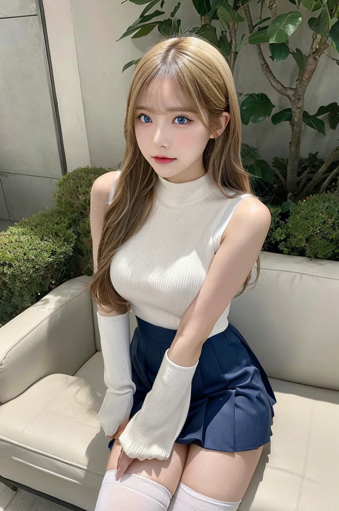 (full-body shot、36d chest、Short skirt、White vest、White thigh high socks ...