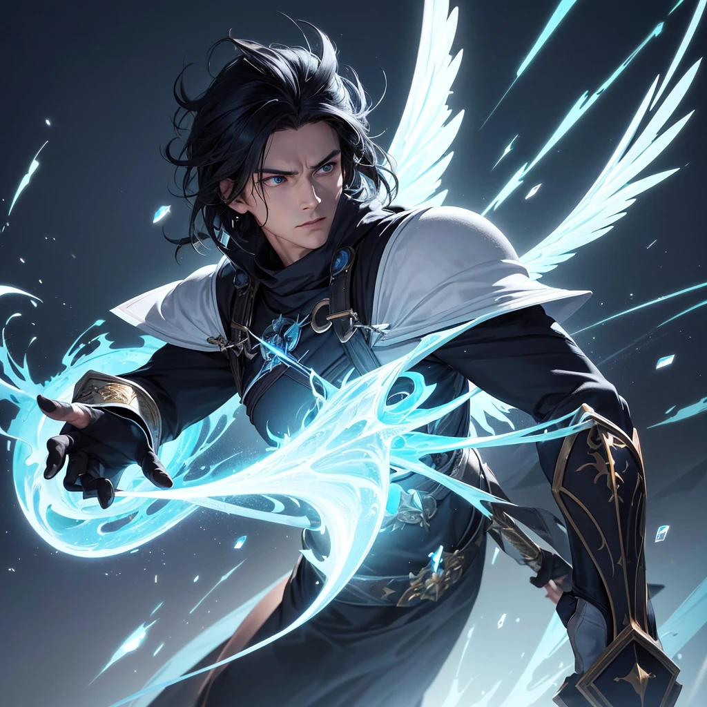 A tall and muscular man with raven-black hair and piercing ice - SeaArt AI