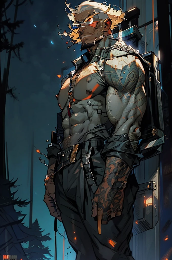 A muscular young rebellious and wild black male werewolf monster ...