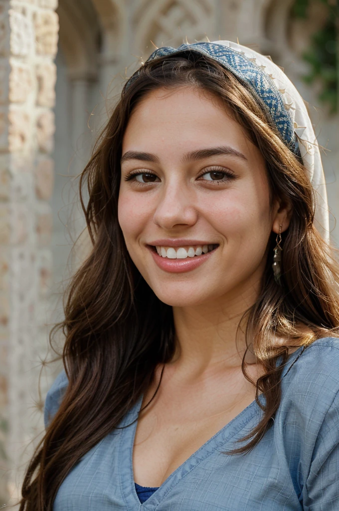 A photo-realistic portrait of a beautiful Palestinian woman with long ...