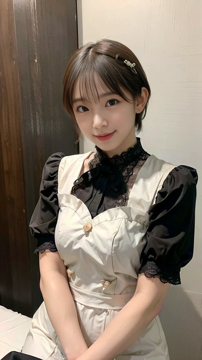 A close up of a young woman in a white dress posing for a picture ...