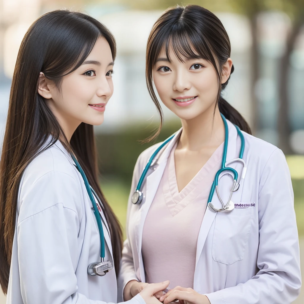 ((heart_hands_duo)), Beautiful Japanese female doctor wearing - SeaArt AI
