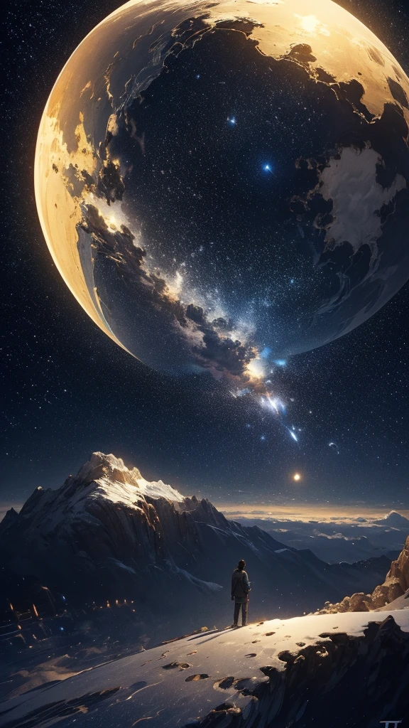(Highly detailed CG Unity 8k wallpaper), A man looking up at the night ...