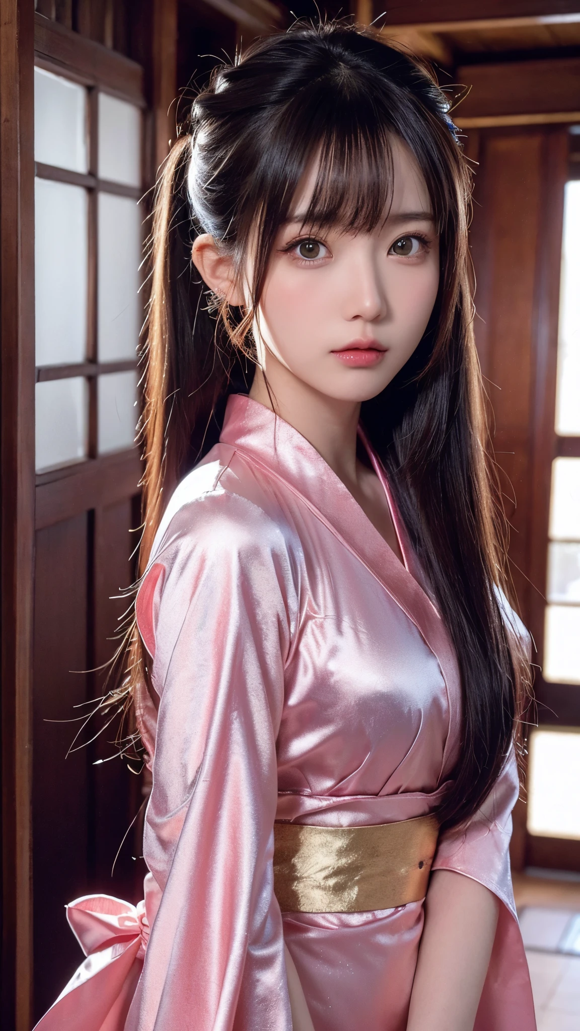 A woman in a pink kimono is posing for a picture - SeaArt AI