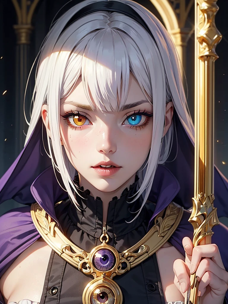1 adult woman, female vampire, vampire, pale skin, (((heterochromia ...