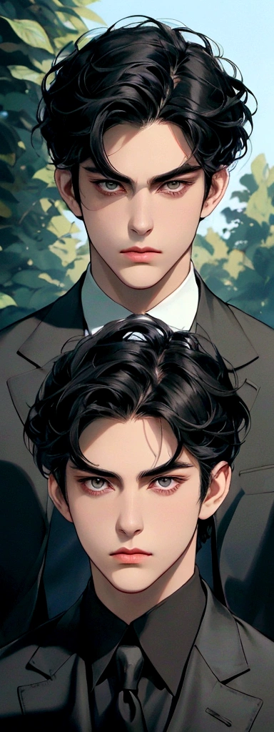 1 boy, handsome face, black hair, short hair, Sharp eyes, eagle eyes ...