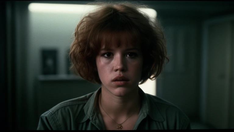 Full shot of eighteen-year-old Molly Ringwald, messy/shaggy razored ...