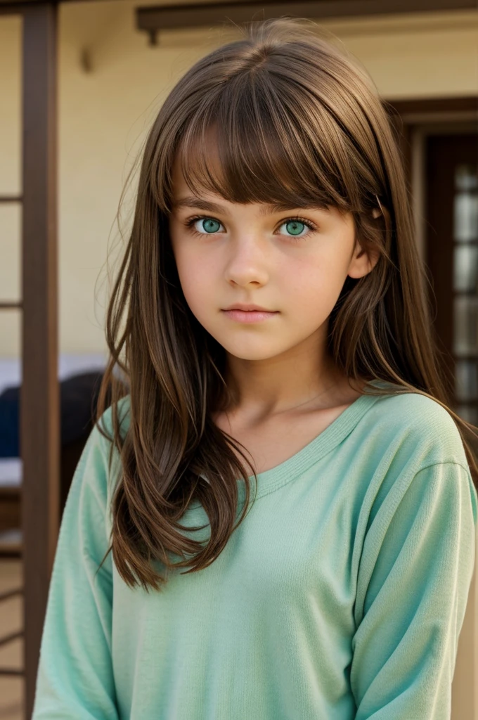 A 14-year-old girl with very beautiful brown hair and big green eyes ...