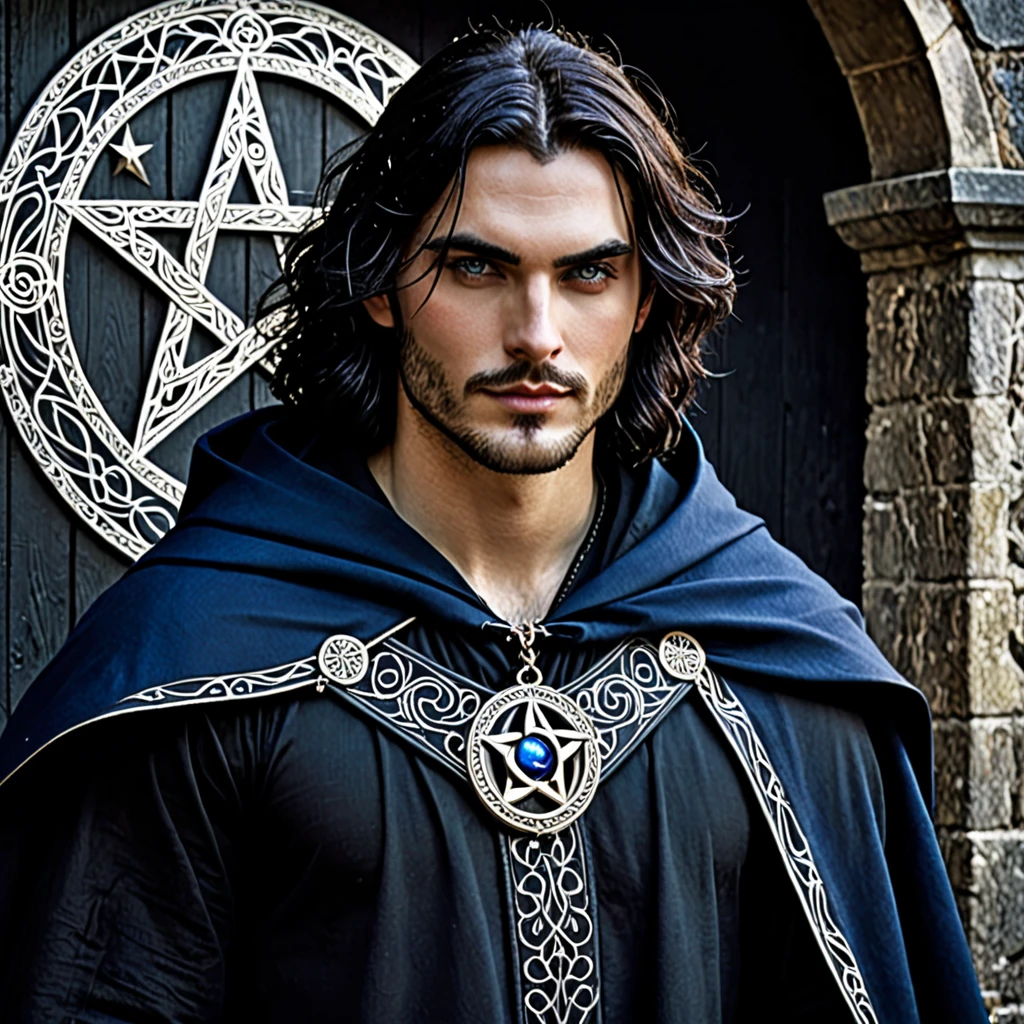 Badass clothing: Lorcan wears a black cloak of light fabric that flows ...