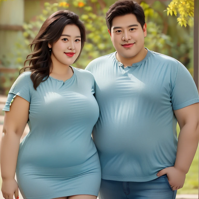 186cm 105kg thin man with abdominal obesity, (140kg upper body obese woman - SeaArt AI