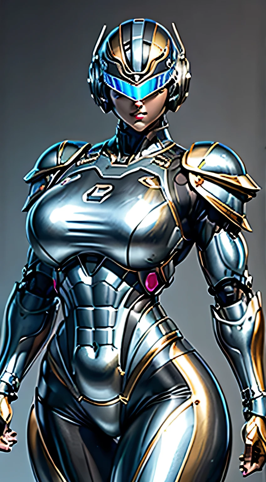 A close up of a woman in a silver suit with a helmet on - SeaArt AI