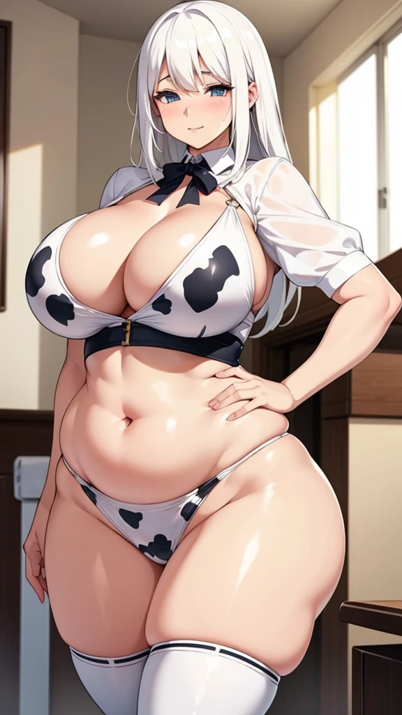 白い髪の乳牛少女, 良い図形とセクシー, 乳牛の衣装を着て. 胸がとてもふっくらしている . ヒップが大きい - SeaArt AI