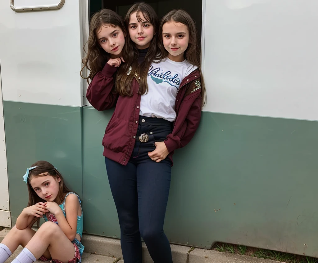 3heads, three headed girl, (a 13 year old girl:1.5), (a 10 year old ...