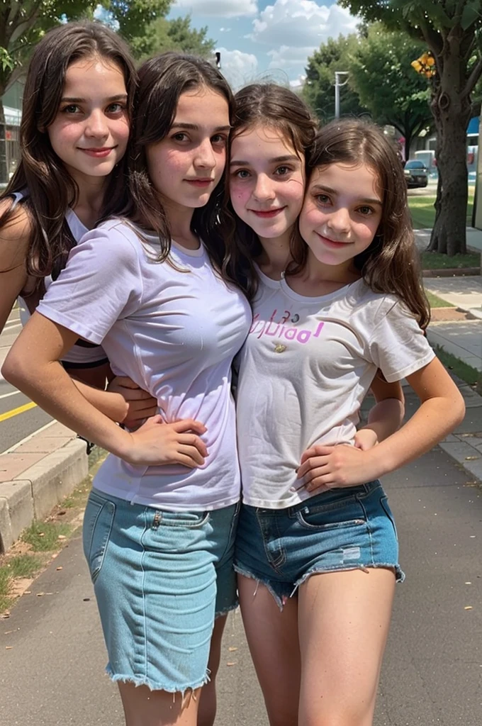 3heads, three headed girl, (a 13 year old girl:1.5), (a 10 year old ...