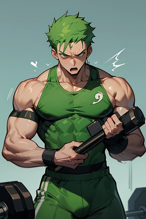Roronoa Zoro from One Piece hypnotized to lift dumbbells in a gym ...