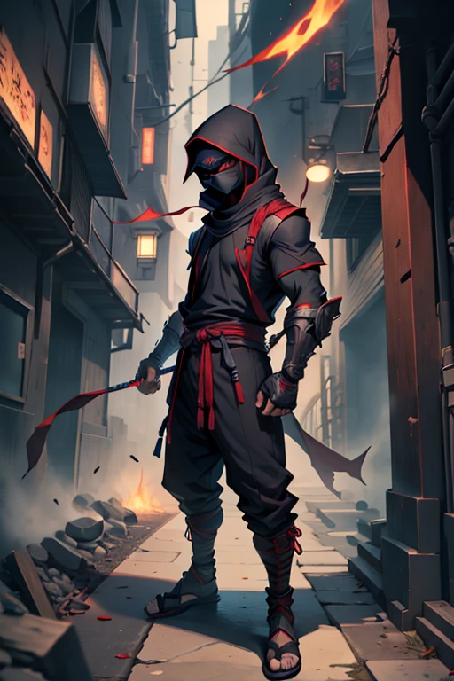 ninja,dark red,dark eyes,ninja mask,man,full body - SeaArt AI