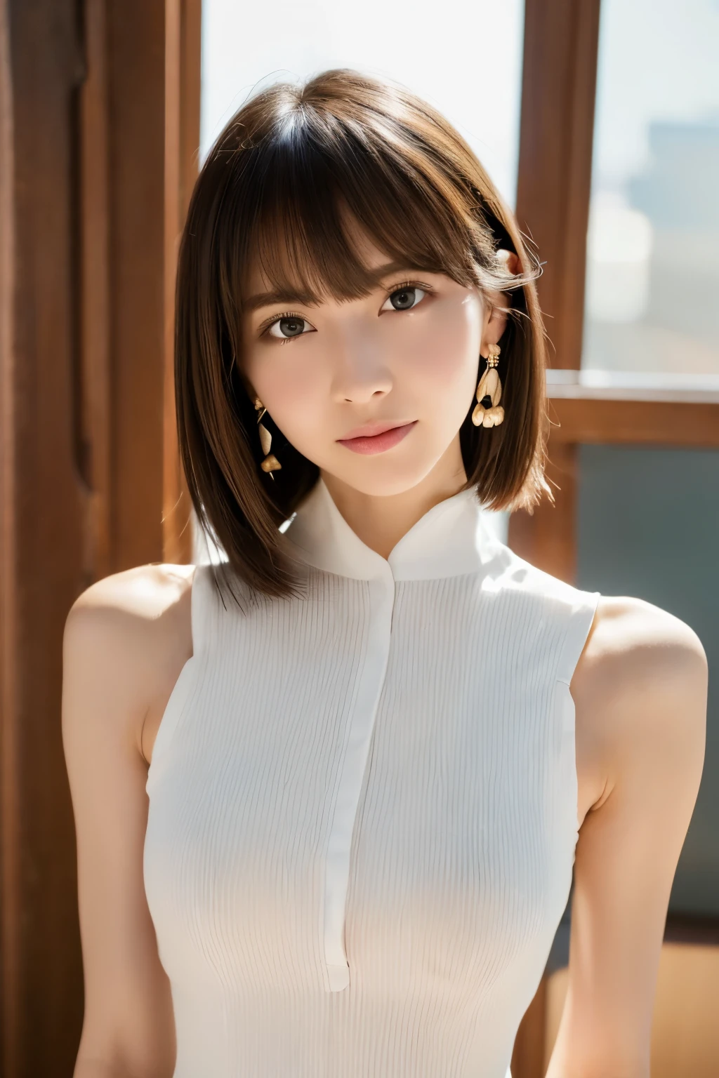 A close up of a woman in a white top and red skirt - SeaArt AI