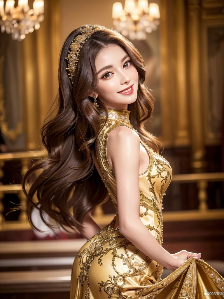 A beautiful woman, perfect figure, narrow waist, long chestnut hair ...