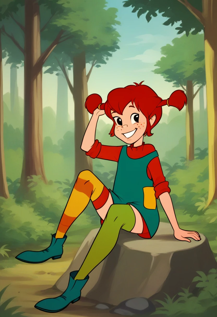 Score_8_up, BREAK, Pippi, 1girl, solo, red hair, short twintails ...