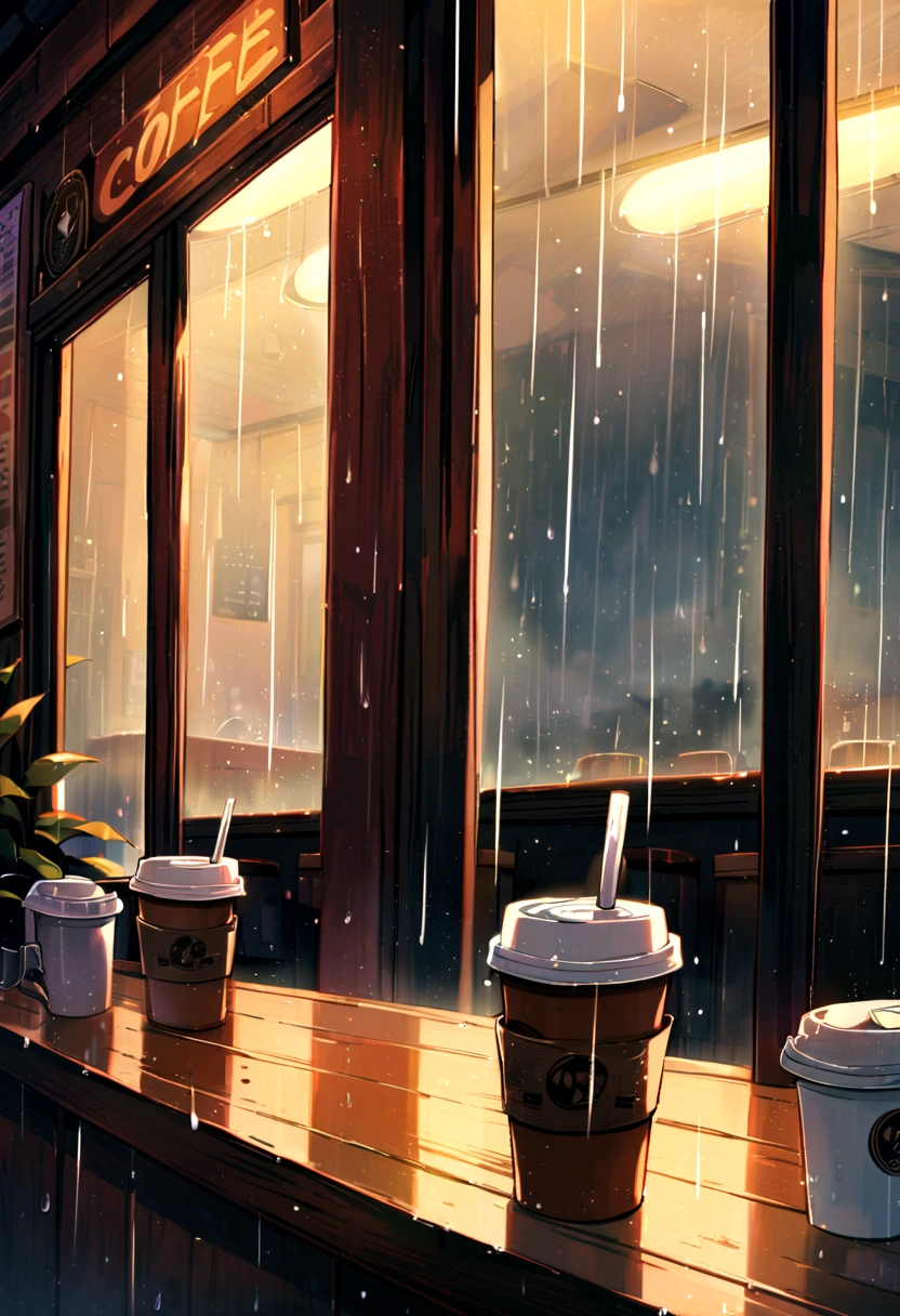 Inside the coffee shop, rain, Highest quality - SeaArt AI
