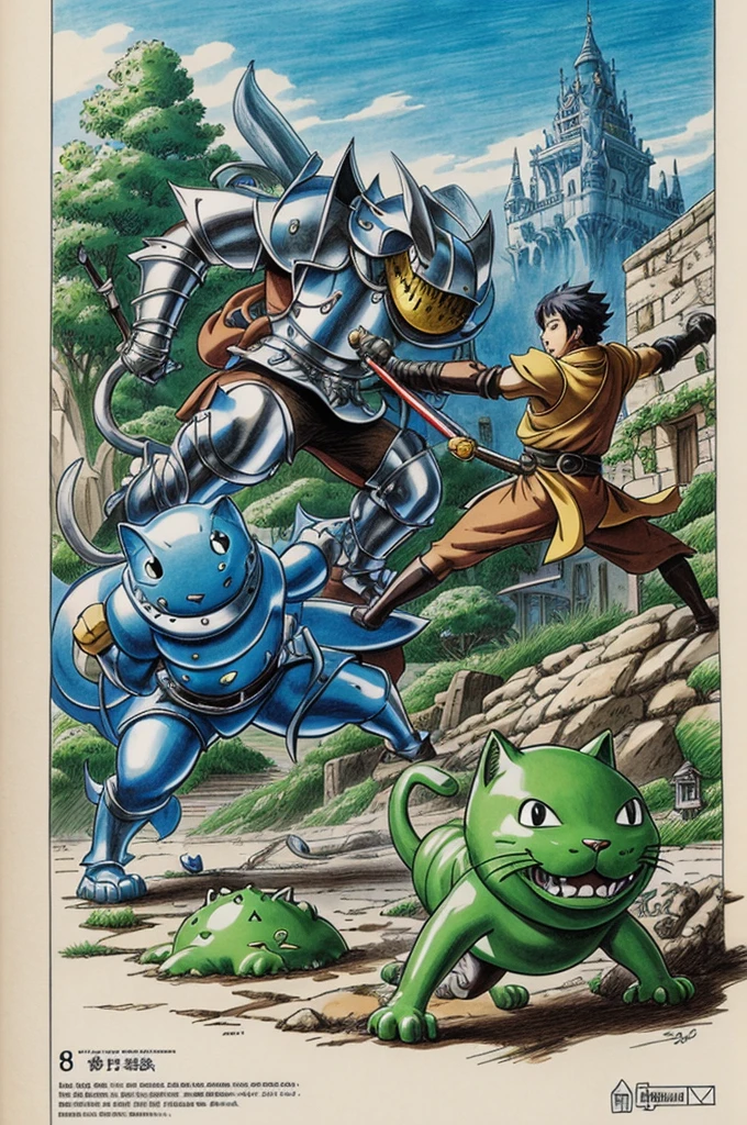 Masterpiece, best quality, anthropomorphic cat knight fighting a cat ...