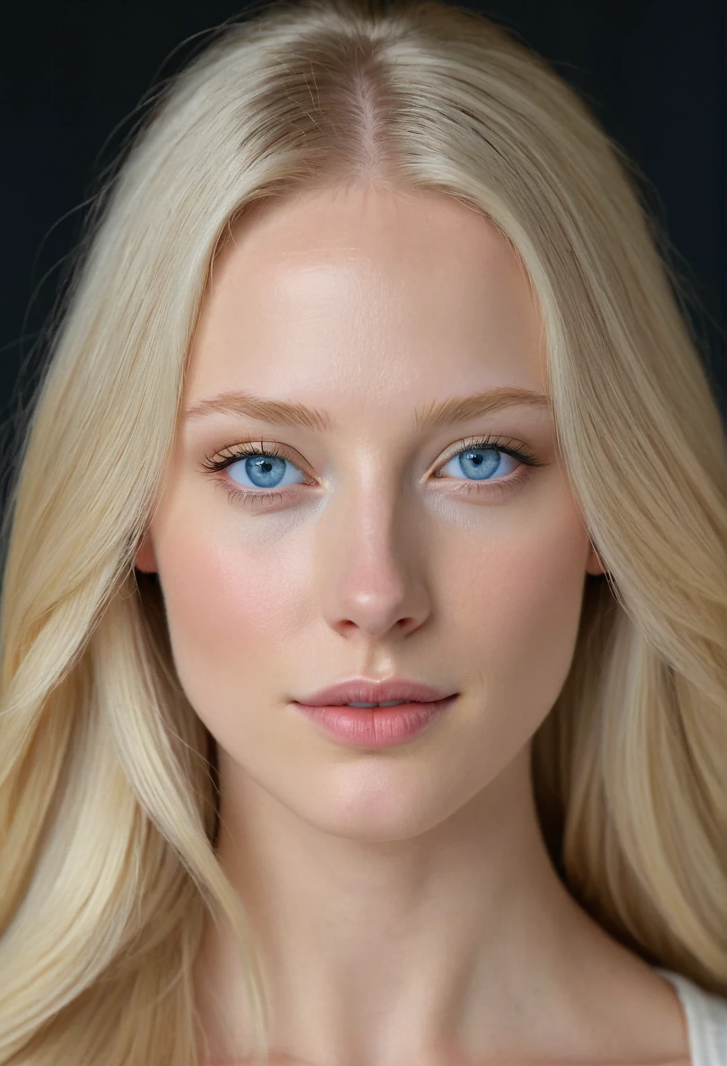 Extremely light albino woman, young, adult, neoteny, blue eyes - SeaArt AI