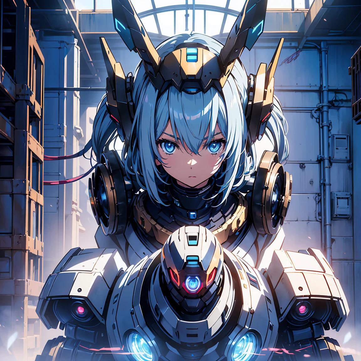 Anime, 2 characters, (1 teenage anime girl, silvery blue hair - SeaArt AI