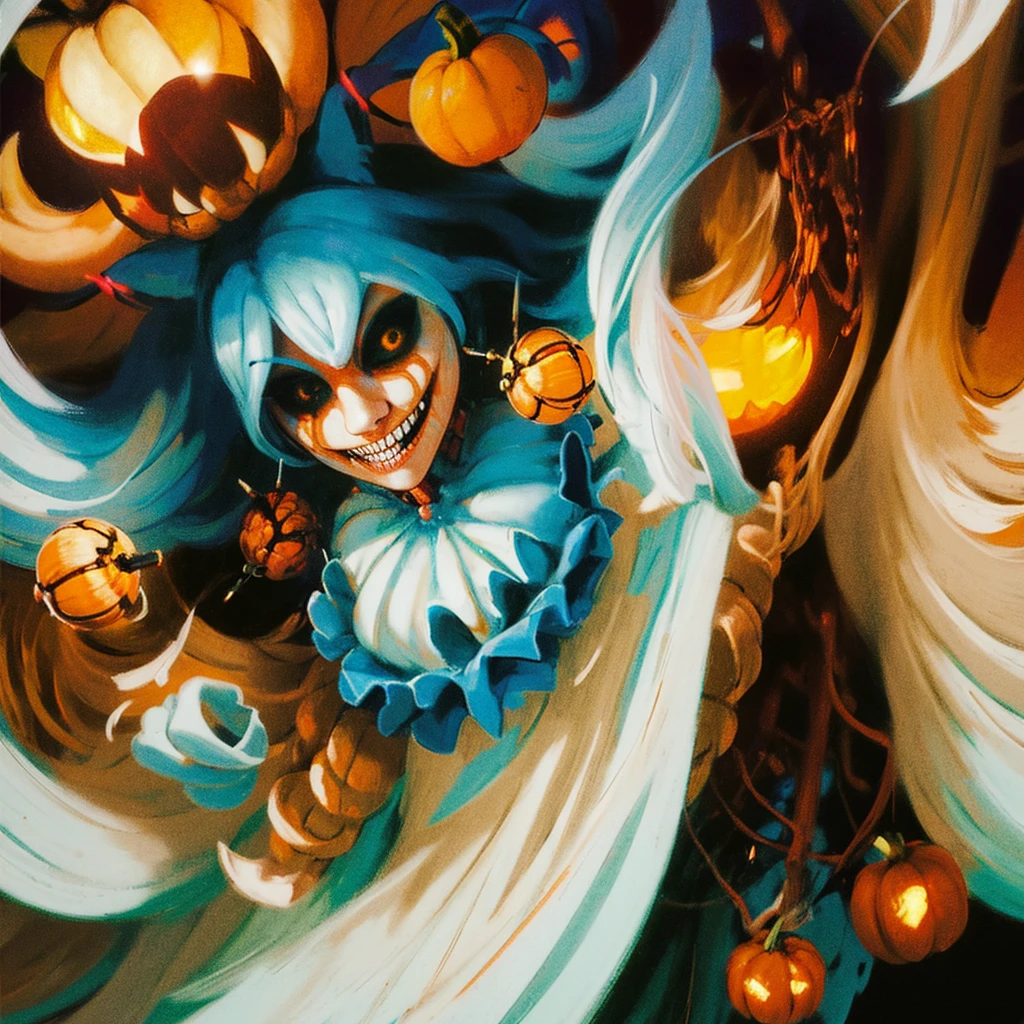 A dynamic horror pumpkin scarecrow, beautiful angle, colored pencil ...