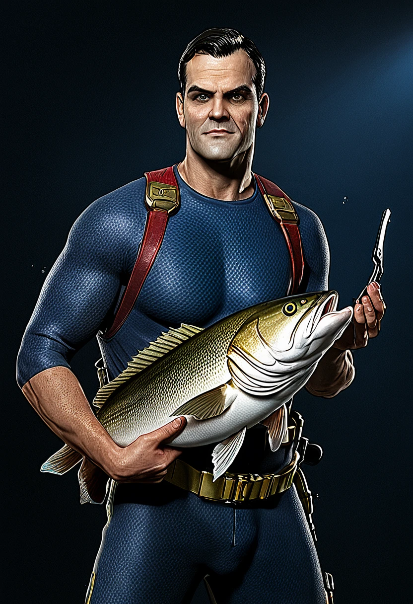 Superman holding a cod - SeaArt AI