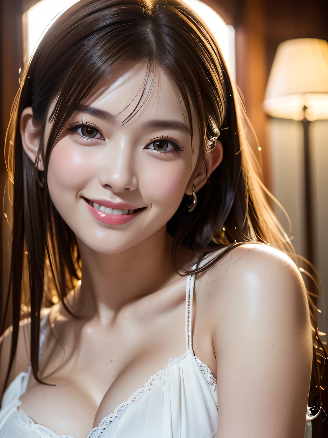 A Close Up Of A Woman In A White Dress Smiling Seaart Ai