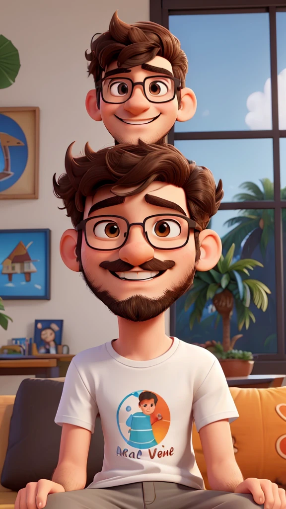 Create a vibrant Disney Pixar-style image of a smiling young man ...