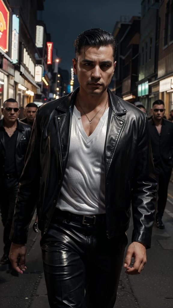 A handsome mafia boss, is walking coolly with a bunch of mafia - SeaArt AI