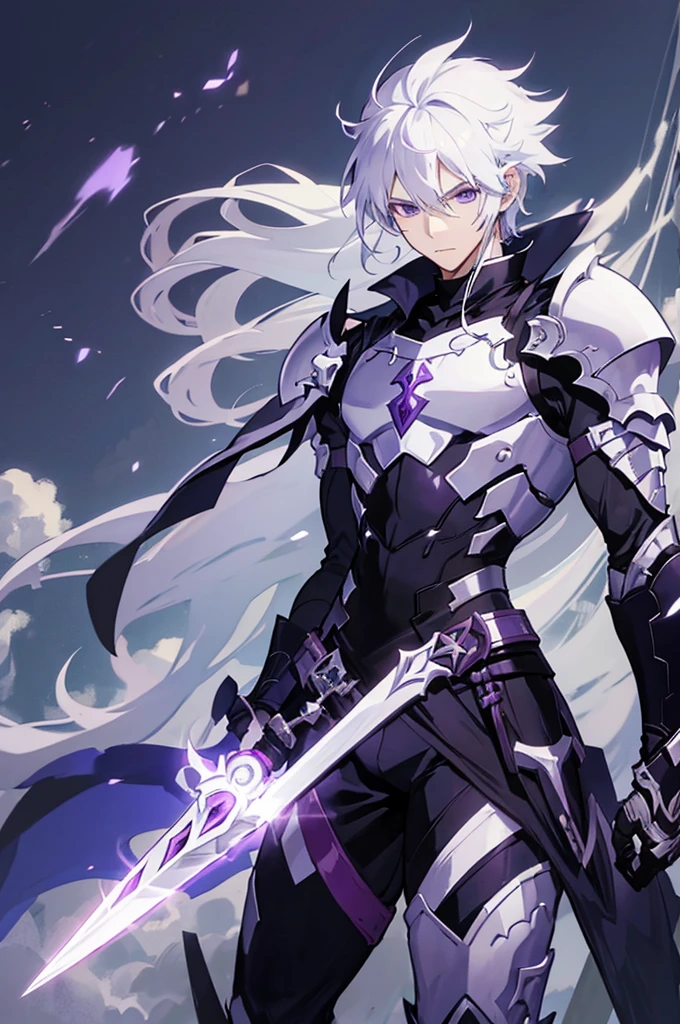 A 25 years old anime man with white hair, holding a kamish wrath Dagger ...