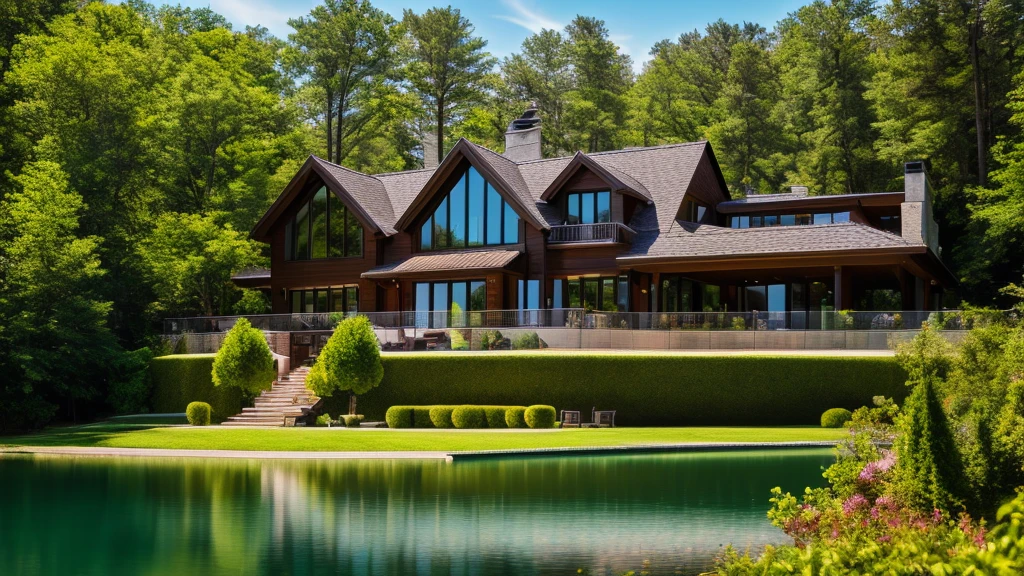 Luxury house, view from below, beautiful place, wide view of nature ...