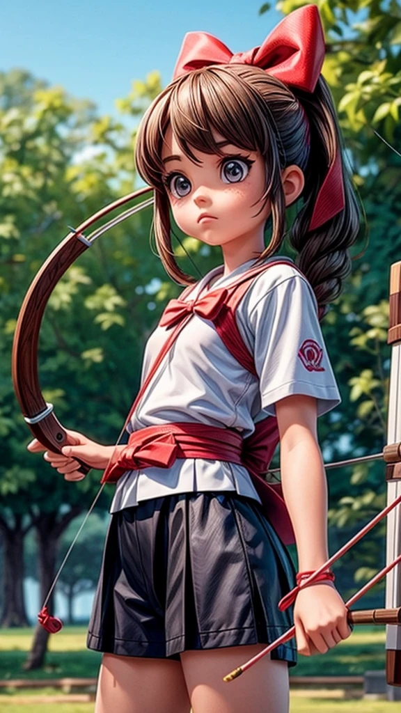 Archery dojo、Girl with a bow、Serious look、nervous - SeaArt AI