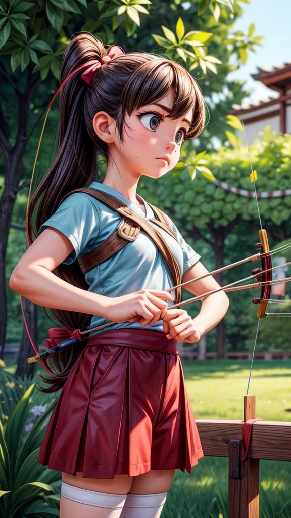 Archery dojo、Girl with a bow、Serious look、nervous - SeaArt AI