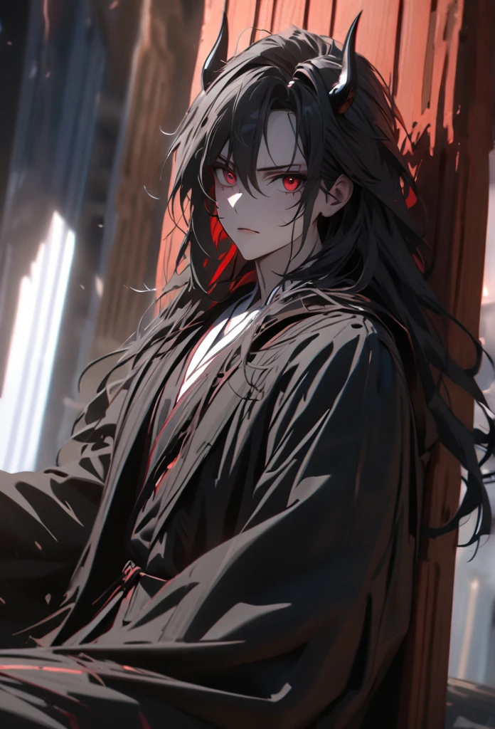 (solo), masculine, black hair, messy hair, mane hair, long hair - SeaArt AI