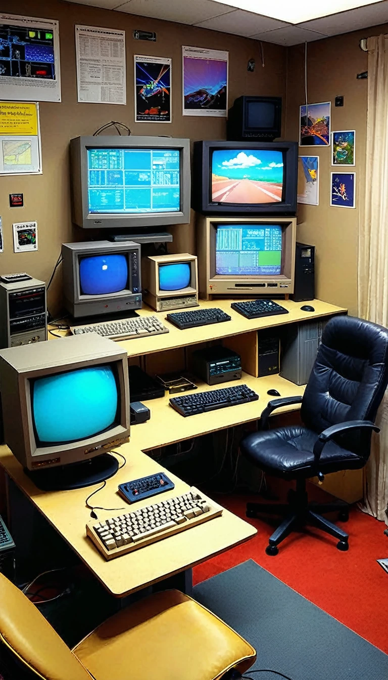 A game development room from the 1980s with a CRT monitor, old ...