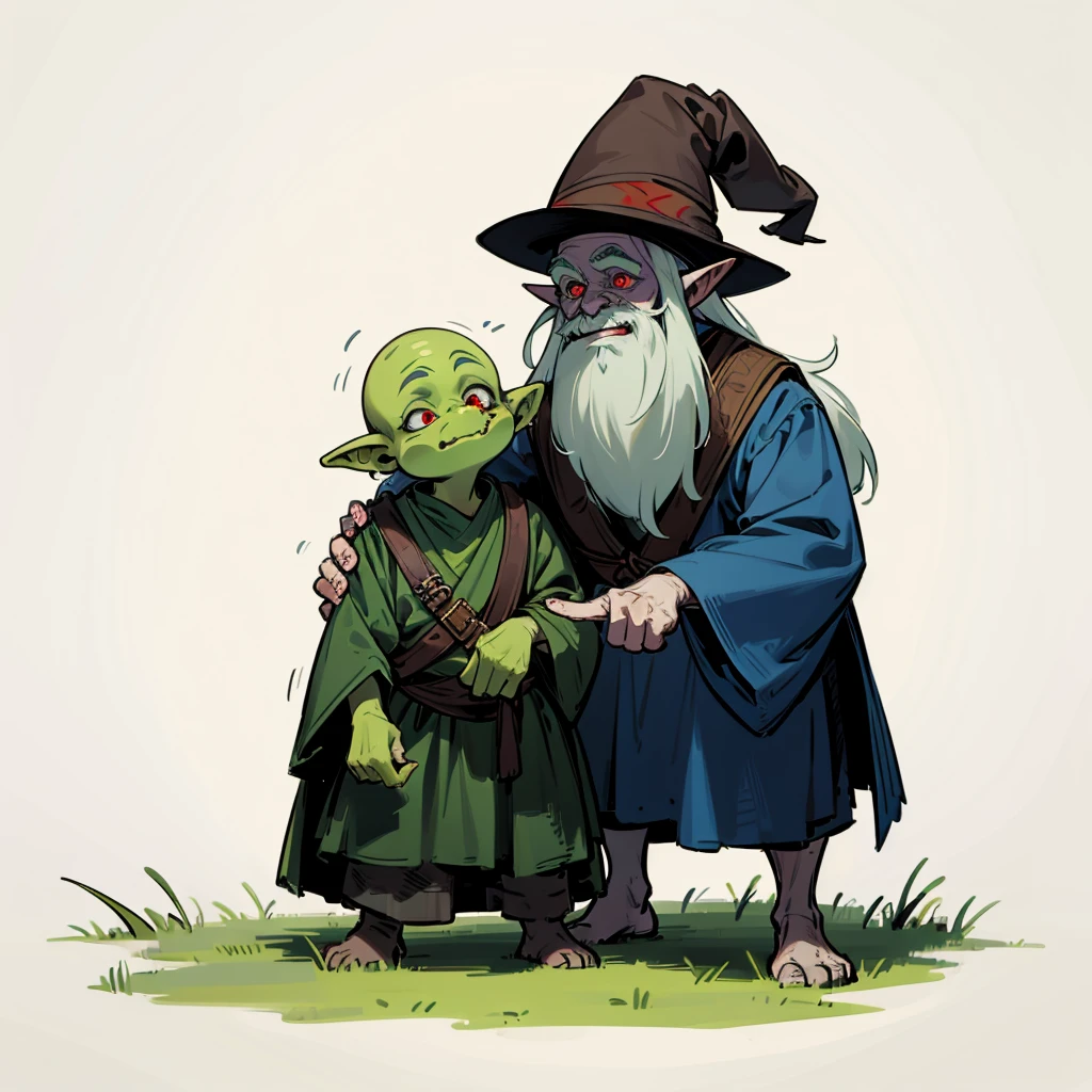 One goblin plays together with an old dwarf with a long white beard and ...