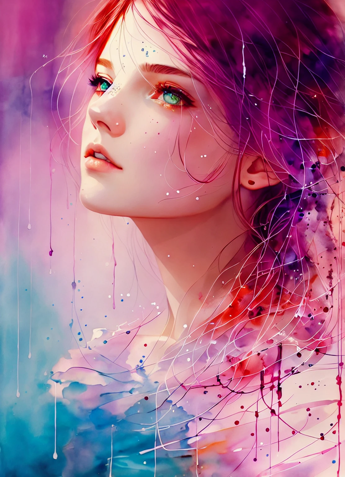 A woman by agnes cecile, luminous design, pastel colours, ink drips ...