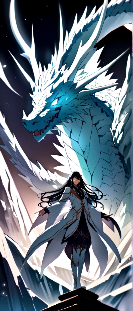 Dragon Personification,Ice Dragon,Beautiful young man.Long Hair - SeaArt AI