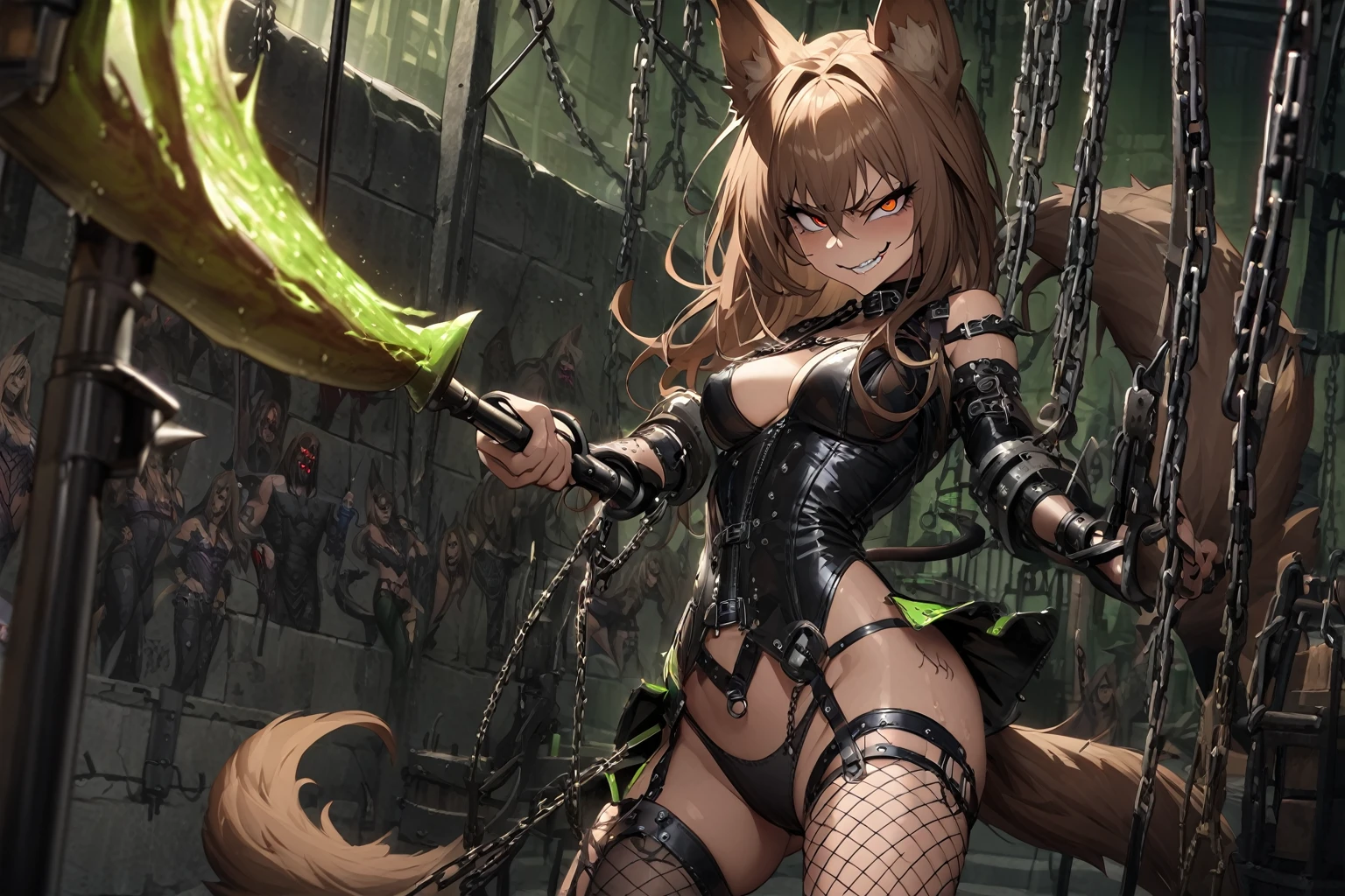 Hand drawing, high detail, evil smirk, evil eyes, evil kitsune with tail - SeaArt AI