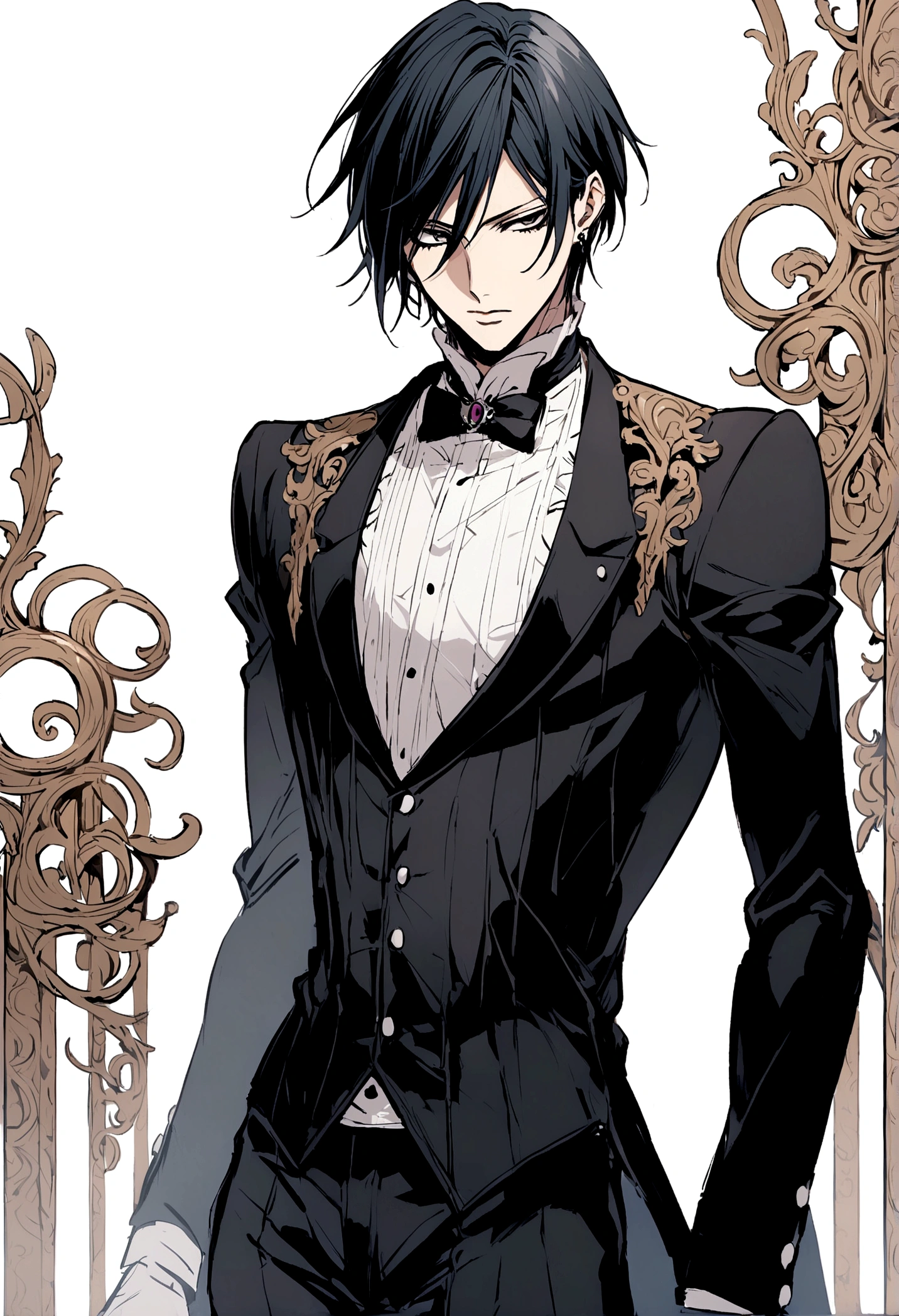 Black Butler, young male with short hair, slightly muscular build ...