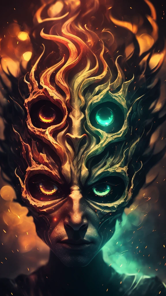 A completely white demonic creature, men monster, large multicolored ...