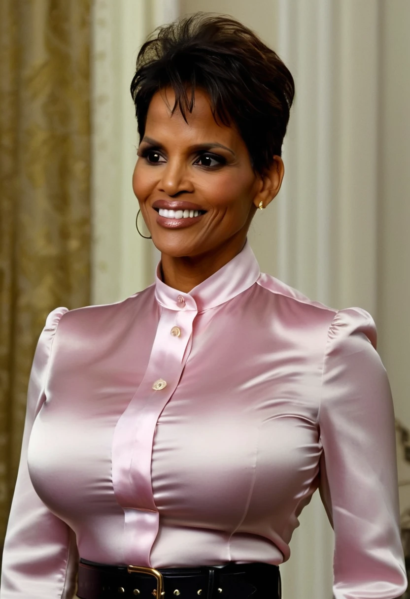 Closeup shot, (muscular evil angry young halle berry showing closed ...