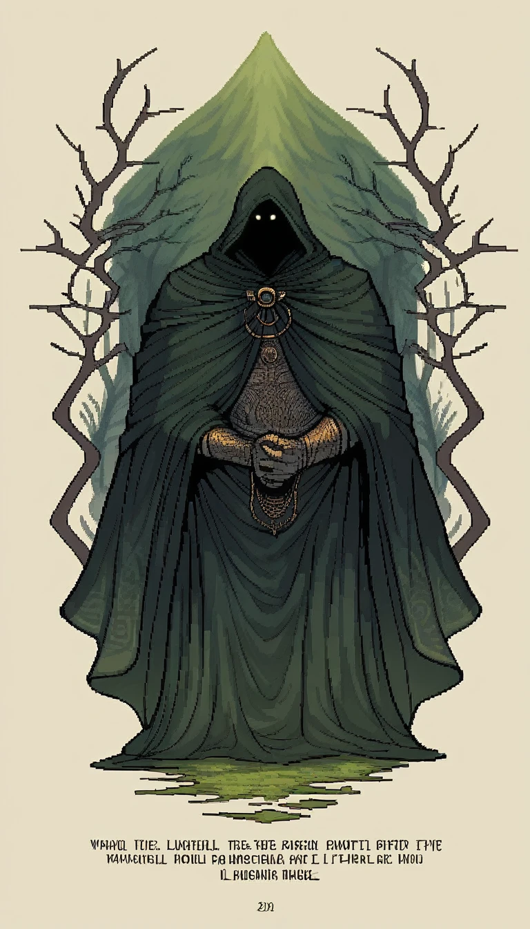 A painting of a man in a cloak walking through a forest, lord of the ...