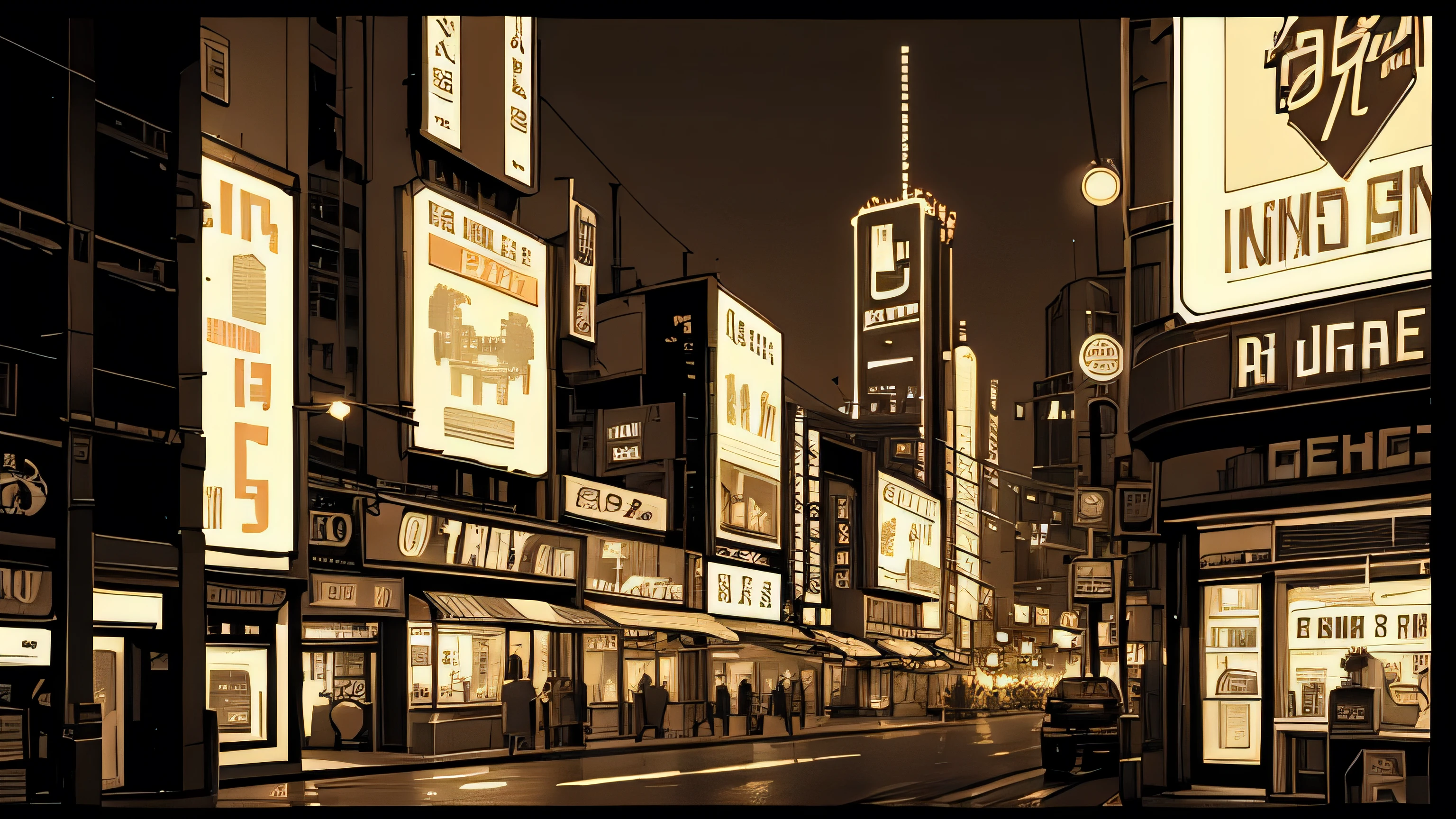 There are many signs on the buildings along the street - SeaArt AI