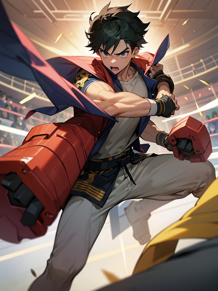 A student boy with a fighting gear meant for brawling fighting a random ...