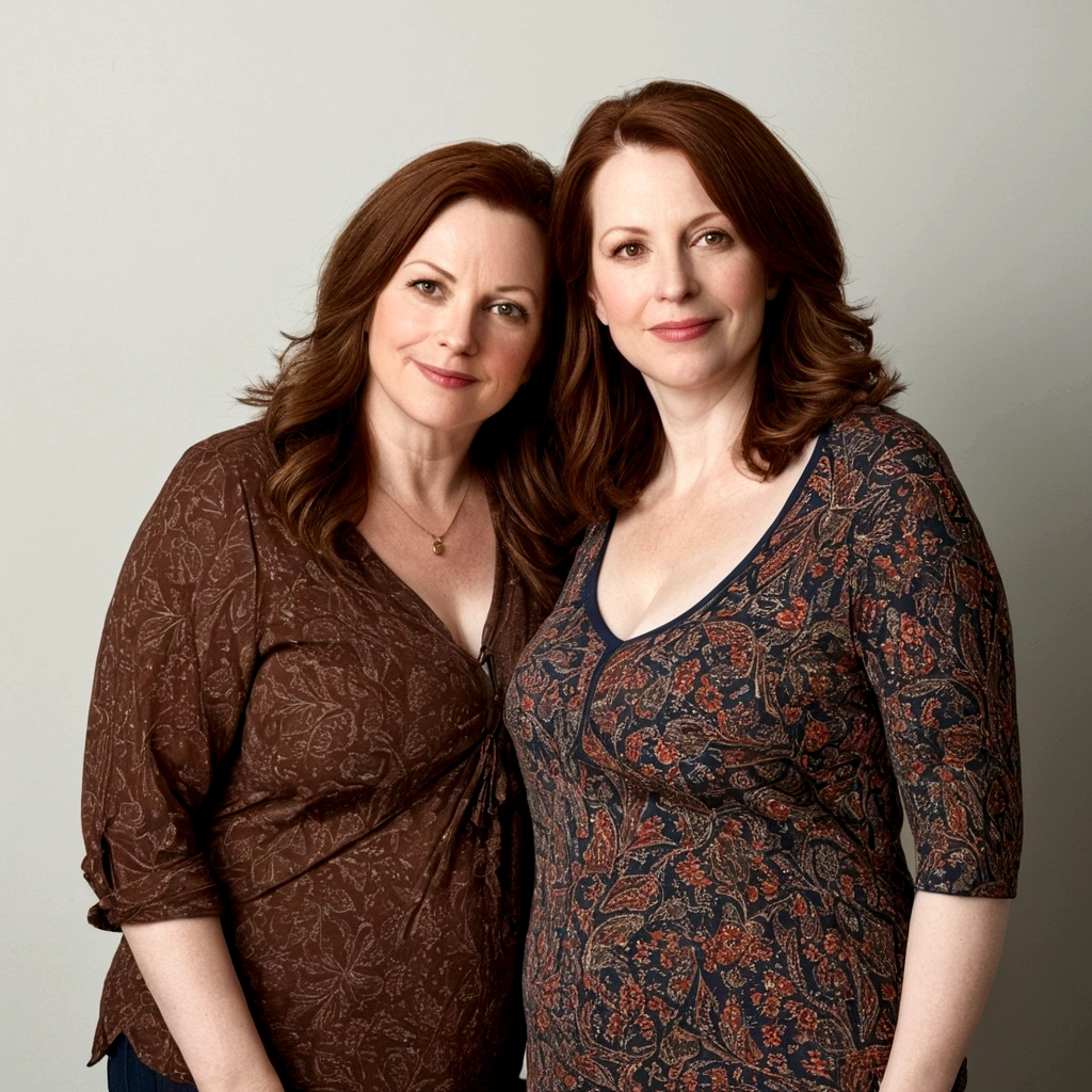 2heads, two headed mom, age 44, curvy, pale skin, brown hair - SeaArt AI