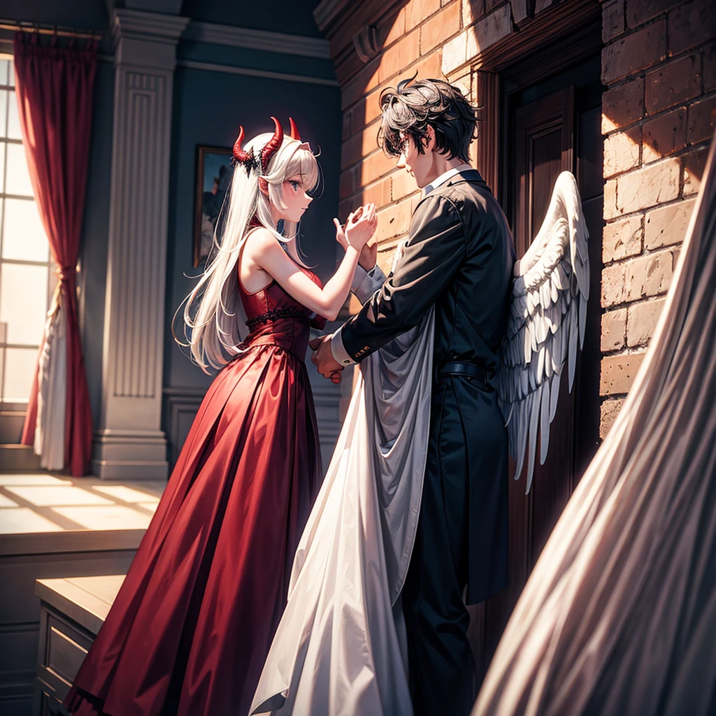 Satan and angel are looking at each other - SeaArt AI